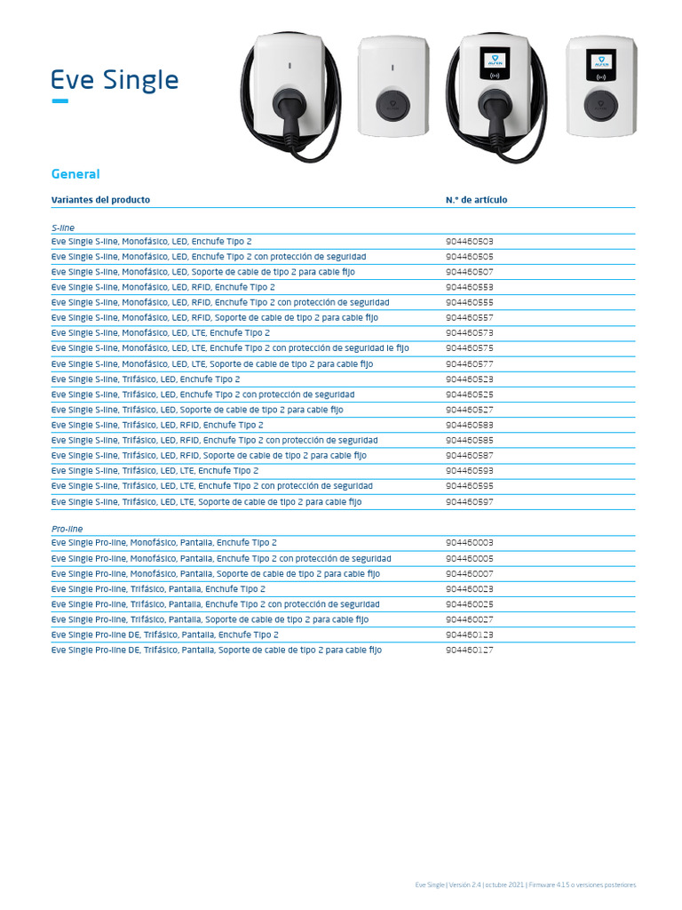 Especificaciones de Eve Single S-line y Pro-line | PDF | Transport ...