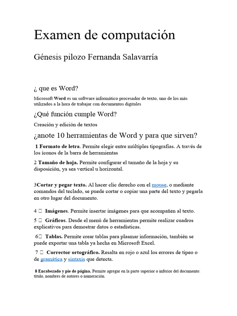 Examen de Computación 1 | PDF | Microsoft Word | Informática