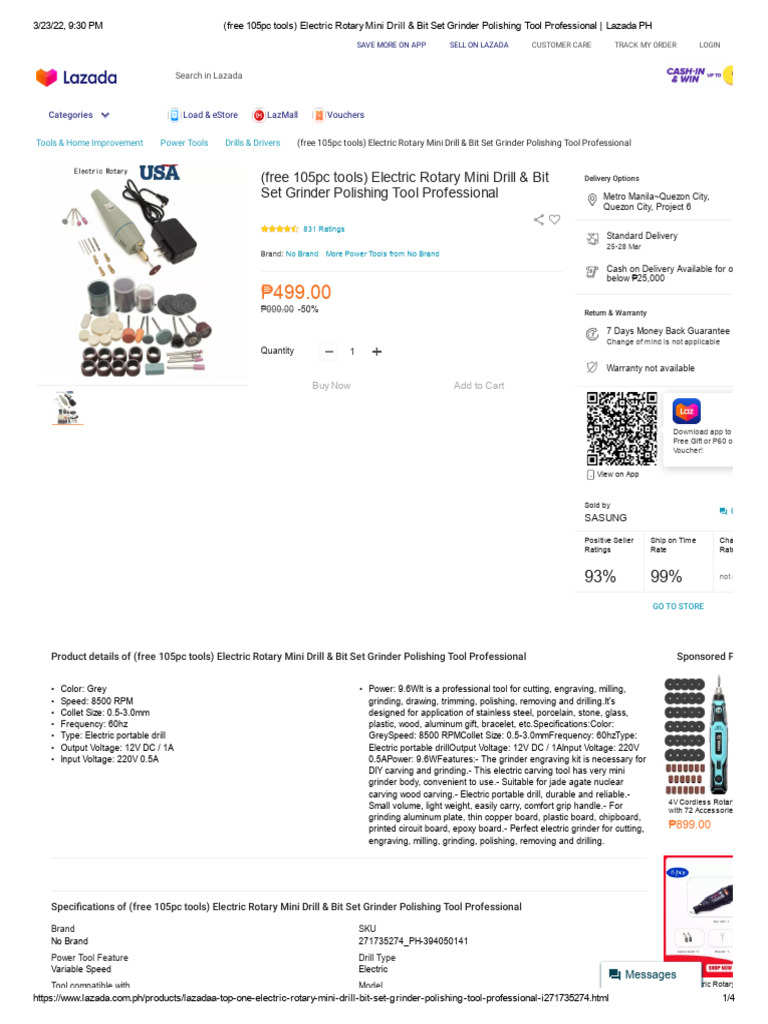 Free 105pc Tools Electric Rotary Mini Drill And Bit Set Grinder
