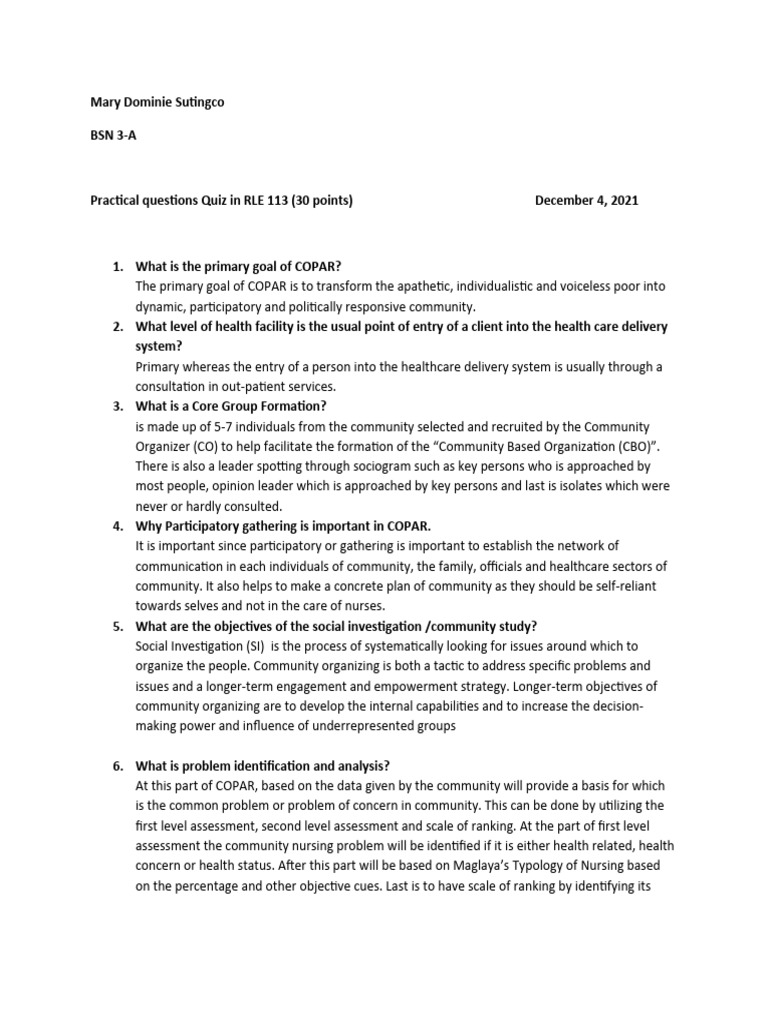 Practical Questions Quiz in RLE 113 | PDF | Health Care | Nursing