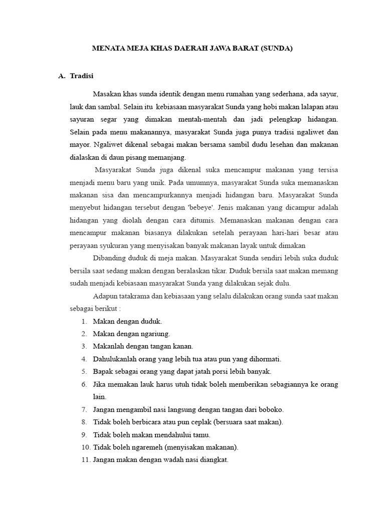 Menata Meja Khas Daerah Jawa Barat | PDF | Kesehatan Holistik