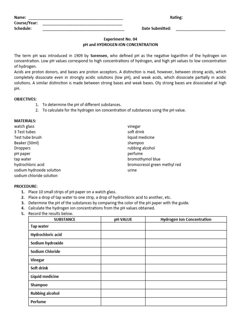 Expt 04 PH and Hydrogen Ion Concentration | PDF