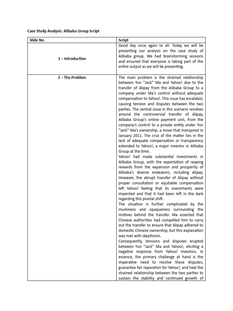 Case Study Analysis Script | Download Free PDF | Alibaba Group | E Commerce