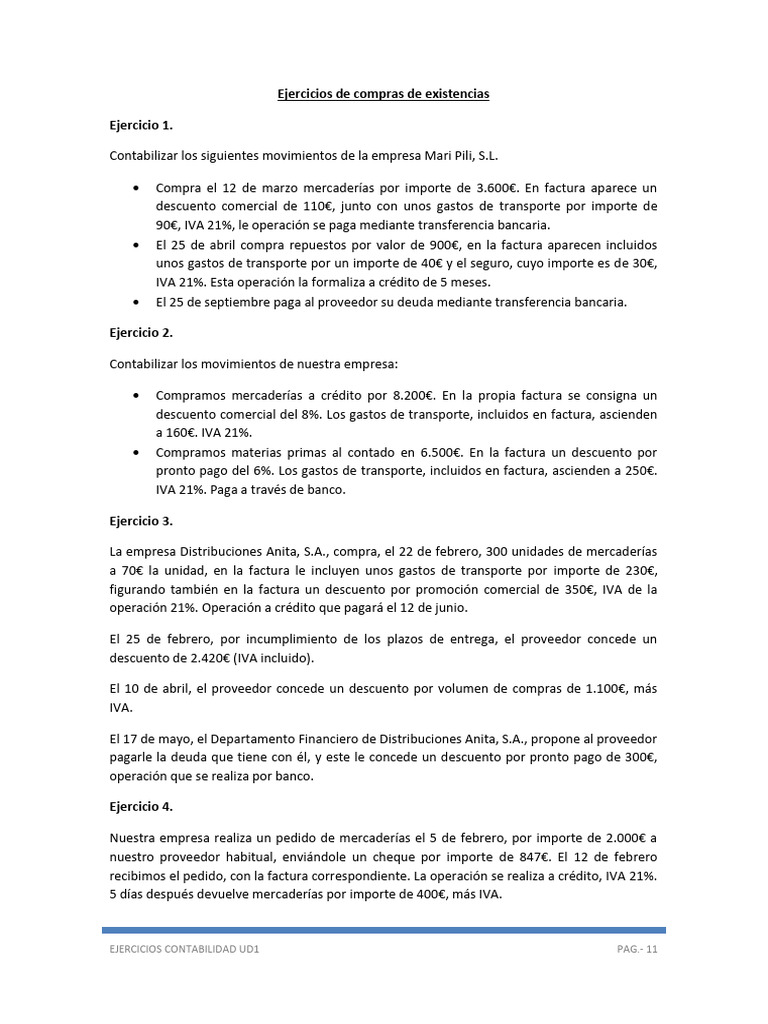 6.1. - Ejemplos de Compras y Ventas de Existencias | PDF