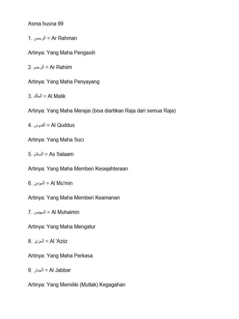 Arti dan Manfaat 99 Asmaul Husna | PDF