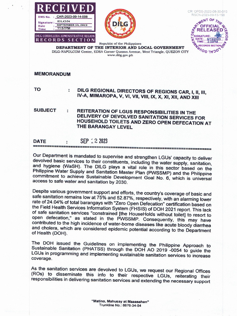 Memorandum Reiteration of Lgus Responsibilities in The Delivery of ...