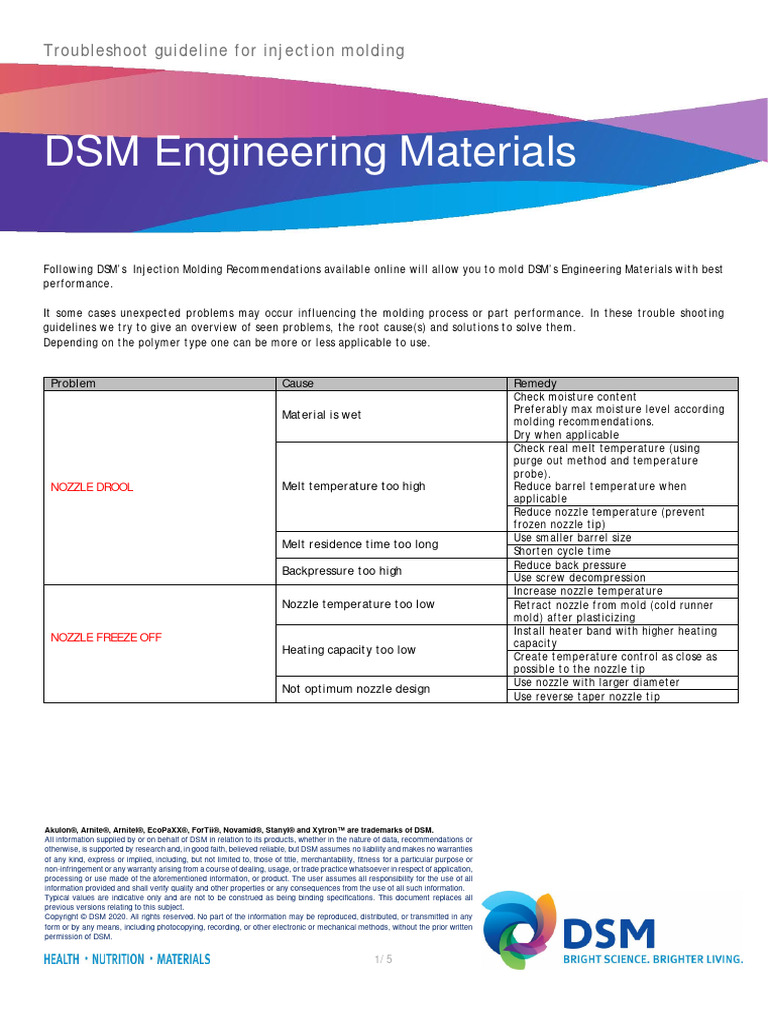 Trouble Shooting Guideline For Injection Molding-NYLON-6 DSM | PDF ...