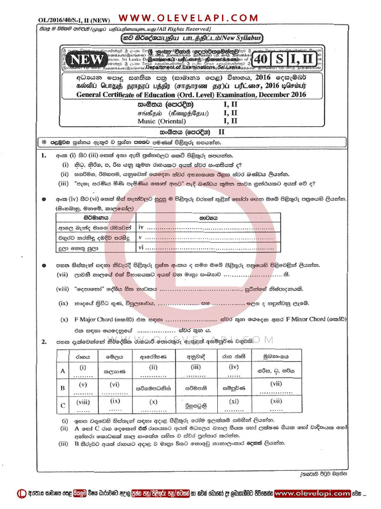 2016 Ol Music Oriental Part II Paper Sinhala Medium Olevelap PDF | PDF