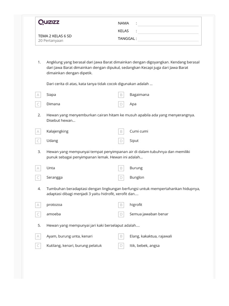 Tema 2 Kelas 6 SD | PDF | Kajian Bahasa Asing
