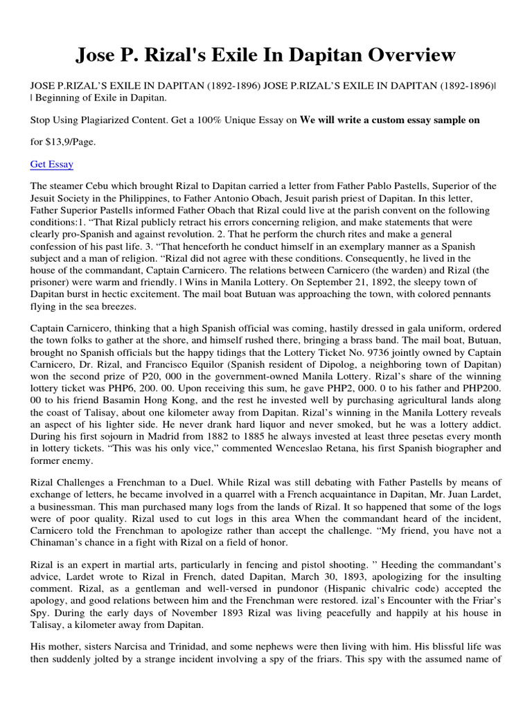 Jose P. Rizals Exile in Dapitan Overview | PDF