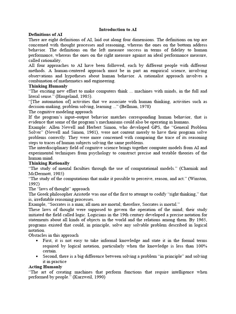 Unit 1 Full Notes | PDF | Intelligence (AI) & Semantics | Artificial ...