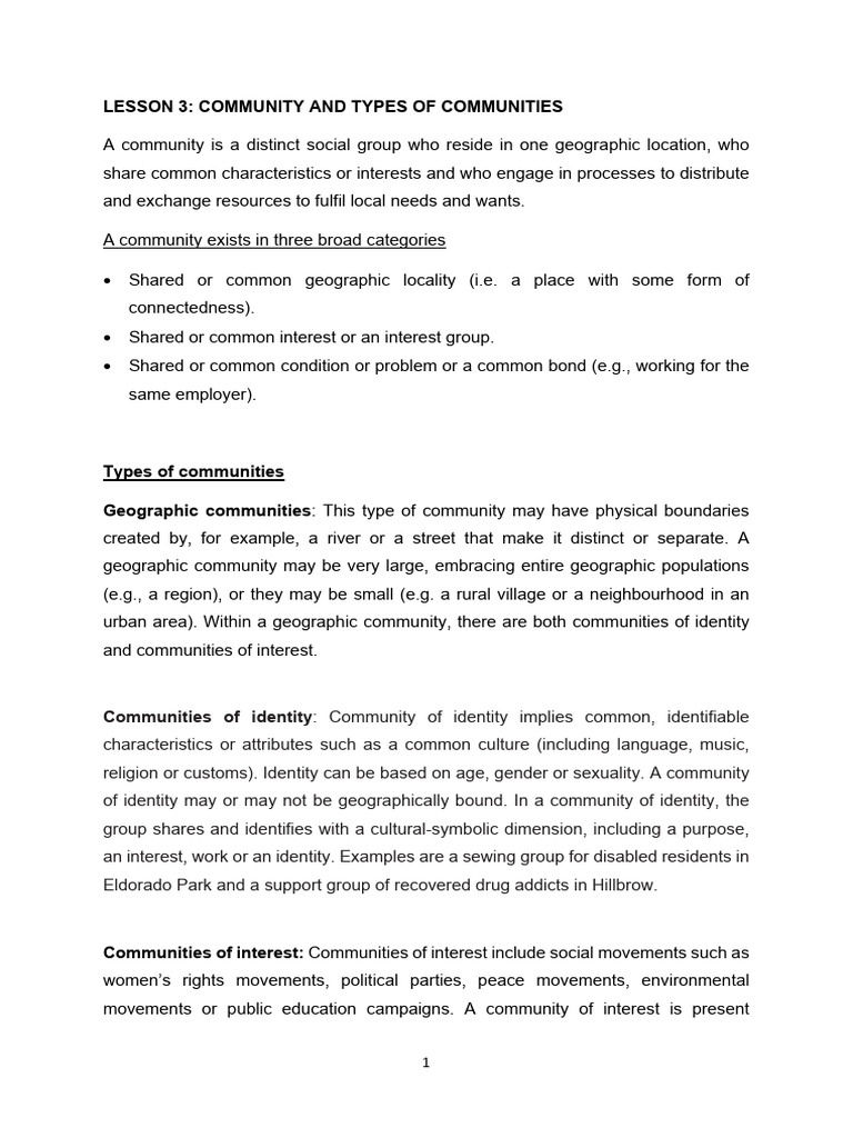 Lesson 3 Community and Types of Community | PDF