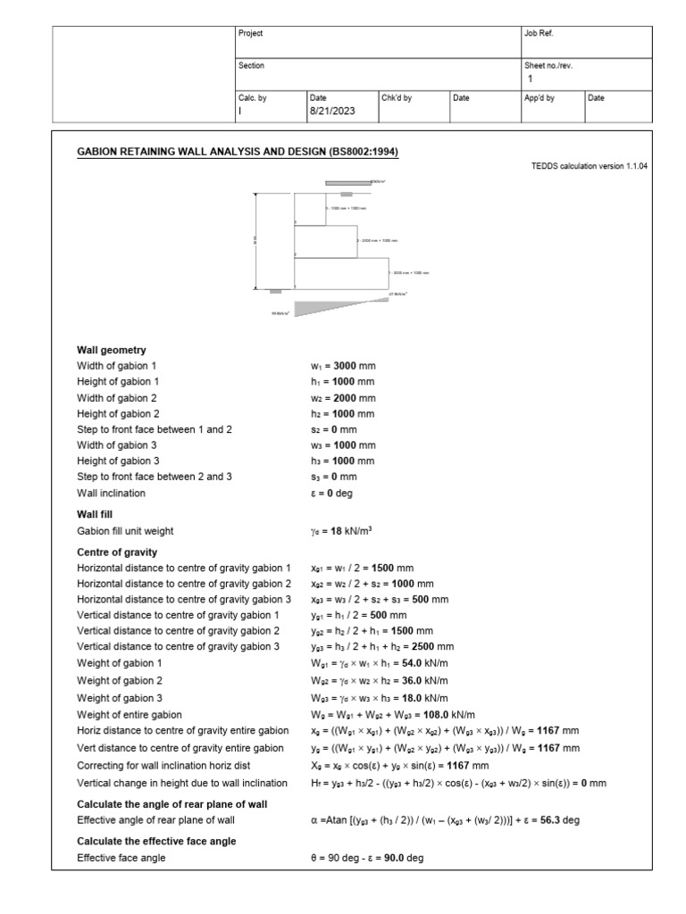 Gabion Retaining Wall Design Analysis | PDF | Mechanical Engineering ...