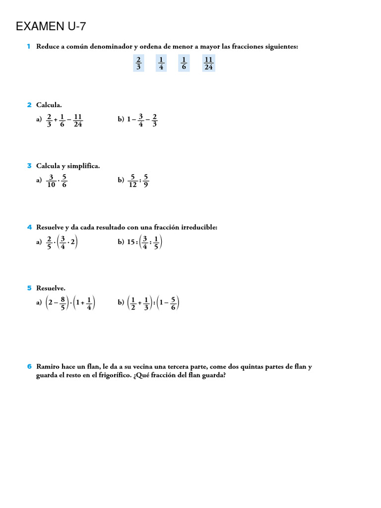 Operaciones Con Fracciones-Exam | PDF