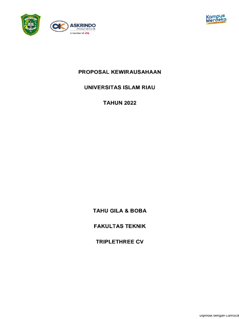 Proposal Lomba Kewirausahaan Uir | PDF