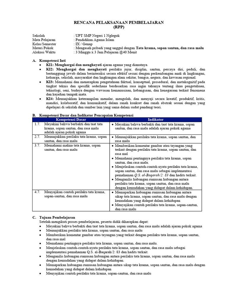 12. RPP 9 ok Tatakrama,sopan santun dan malu ok | PDF