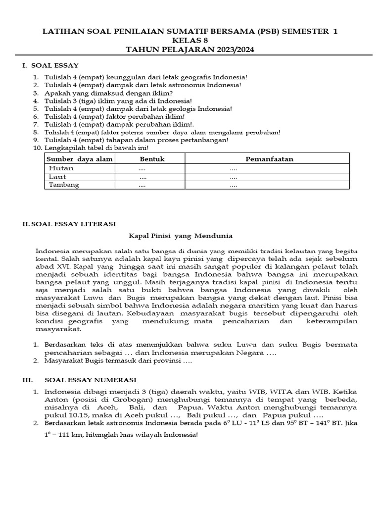 Latihan Soal Psb 1 Ips Kl 8 Pdf