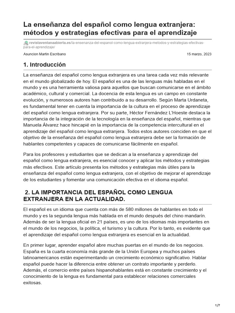 Métodos Efectivos para Aprender Español | PDF | Maestros | Enseñando