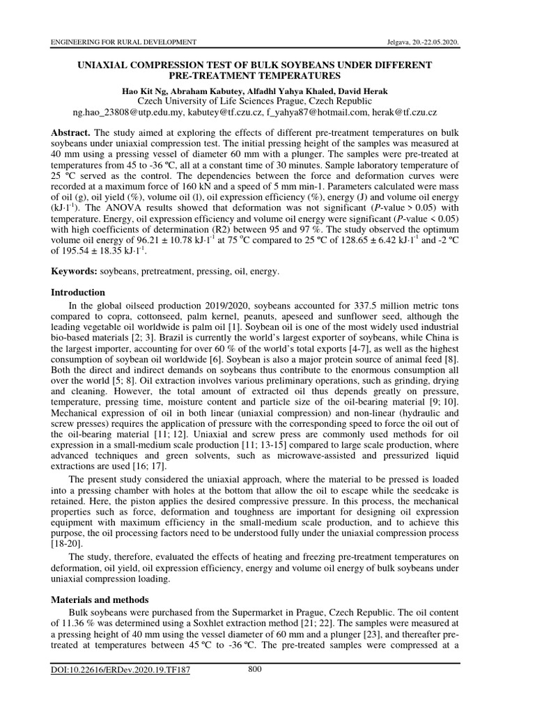 Uniaxial Compression Test of Bulk Soybeans Under Different | PDF