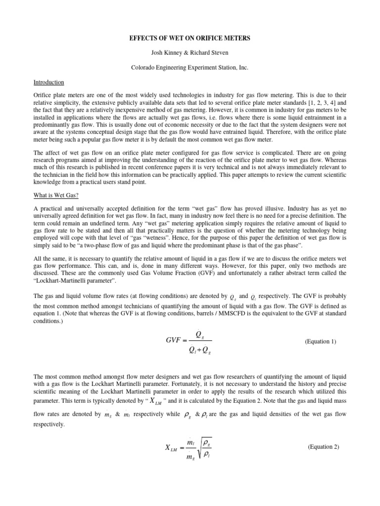 EFFECTS OF WET ON ORIFICE METERS | PDF | Flow Measurement | Gases