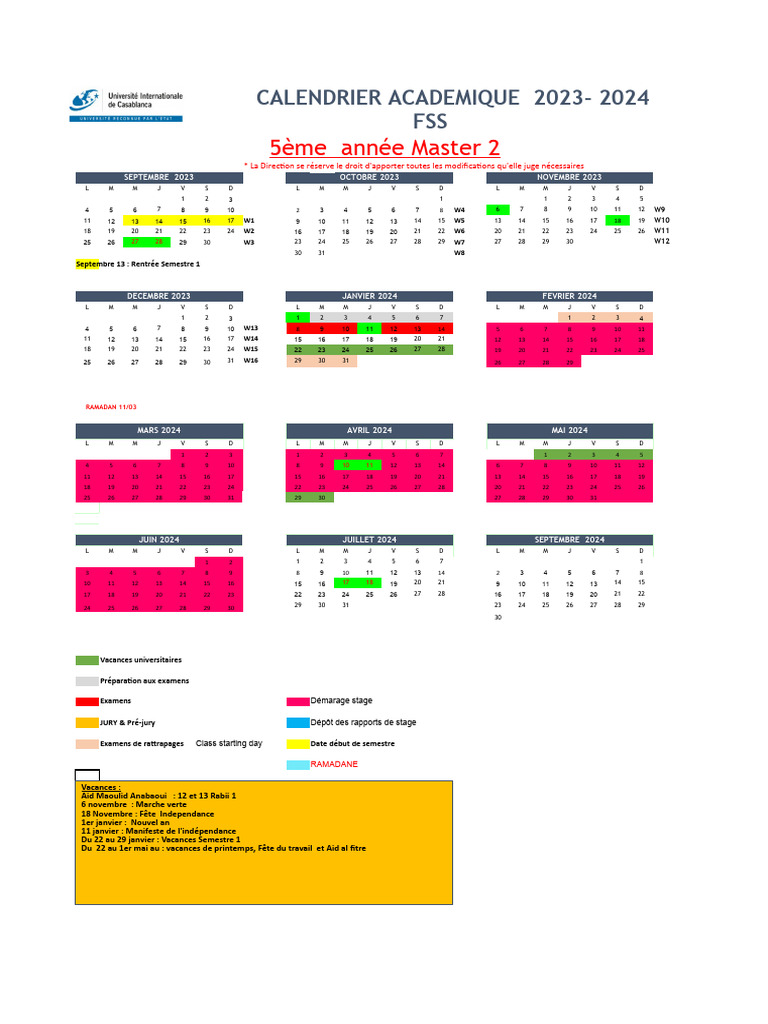 Calendrier académique 2023-2024 FSS | PDF | Calendrier