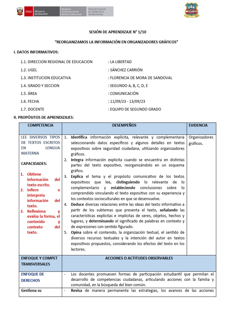 SESIÓN 01 - 2° - Organizadores Gráficos | Descargar gratis PDF | Aprendizaje | Modificación de ...