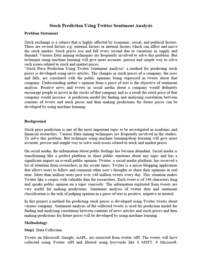 Stock Prediction Using Twitter Sentiment Analysis Pdf Social Media Popular Culture And Media