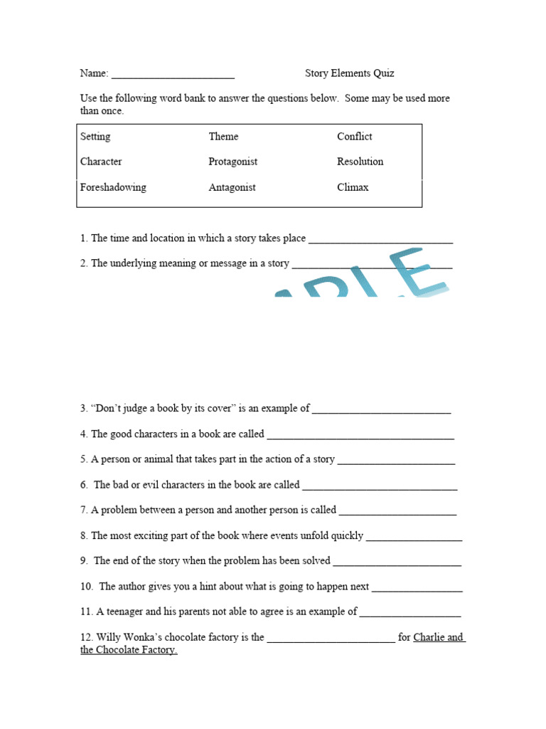 Story Elements Quizwith Answer Keysample | PDF