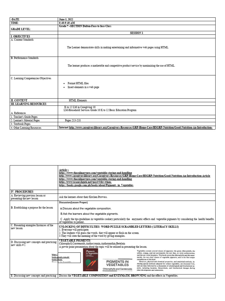DLL Cot 2 Q4 Week 6 F2F | PDF | Vegetables | Learning