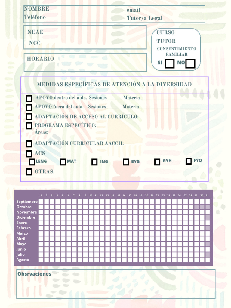 Hoja Recogida De Datos Alumnado Neae Pdf 3505