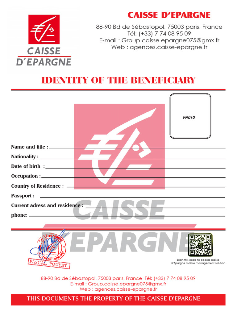 Identity Beneficiary (Caisse D'epargne) | PDF