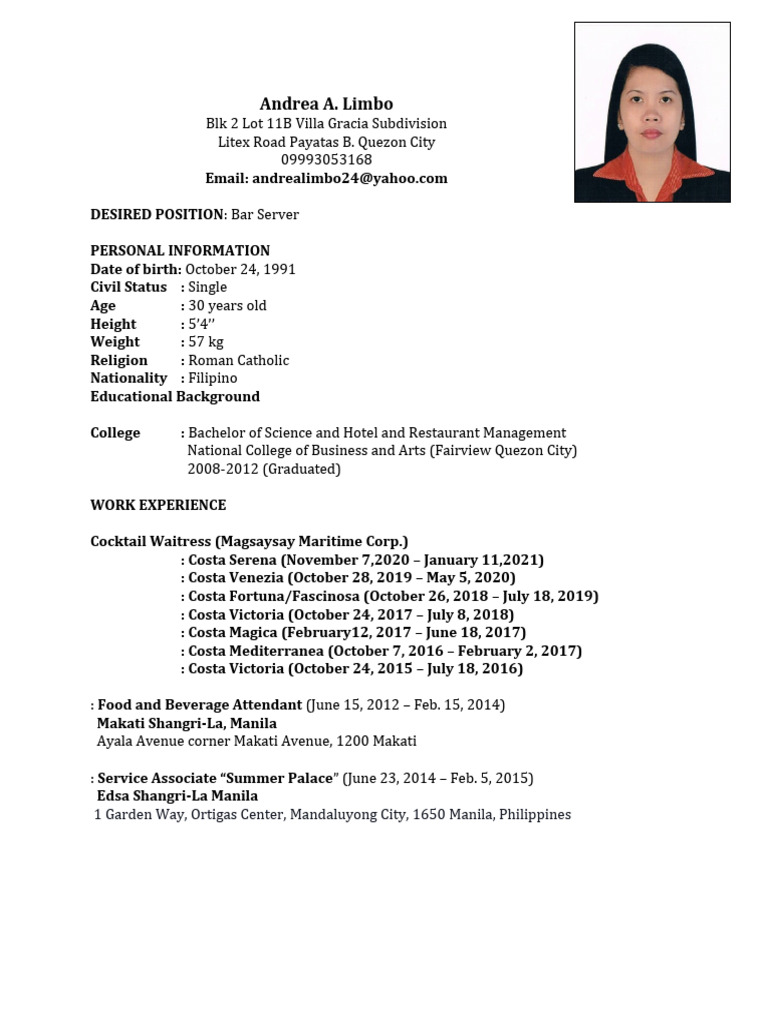 Andrea Andal Limbo CV | PDF