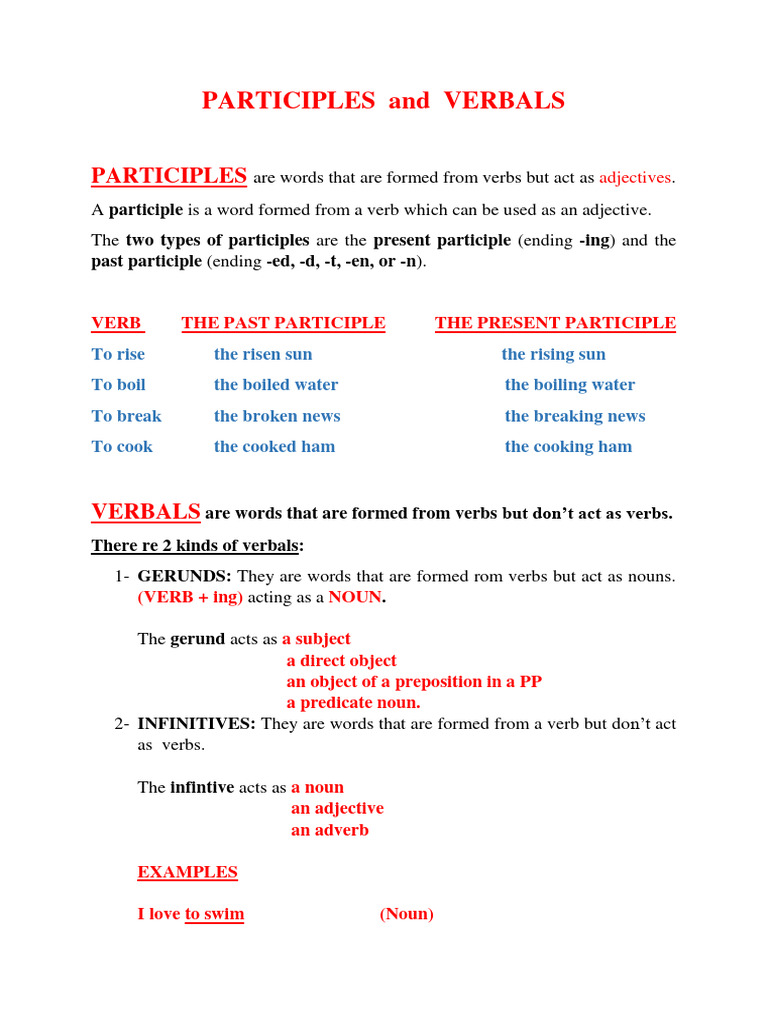 PARTICIPLES and VERBALS | PDF | Verb | Adjective