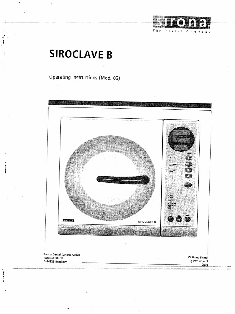 Sirona Siroclave B - User Manual | PDF