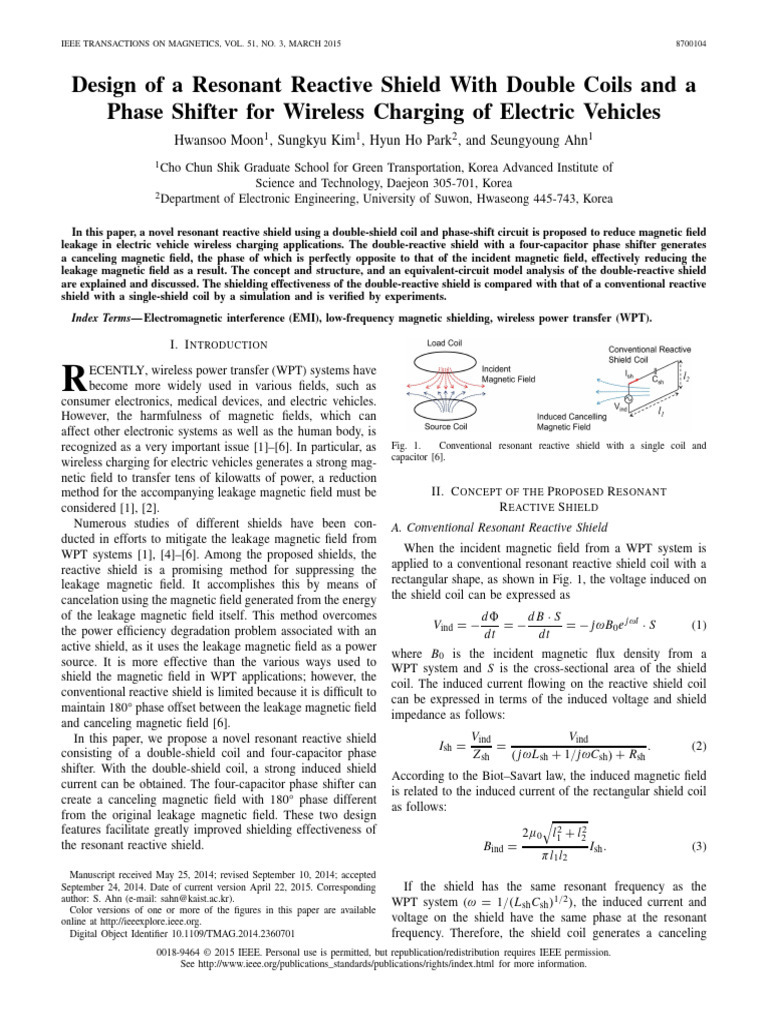 Design of A Resonant Reactive Shield With Double Coils and A Phase Shifter For Wireless Charging ...