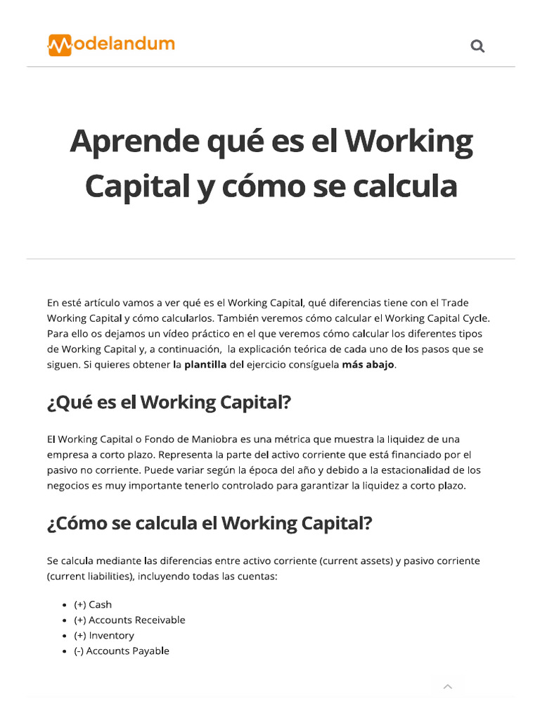 Working Capital Cálculo Trade | PDF