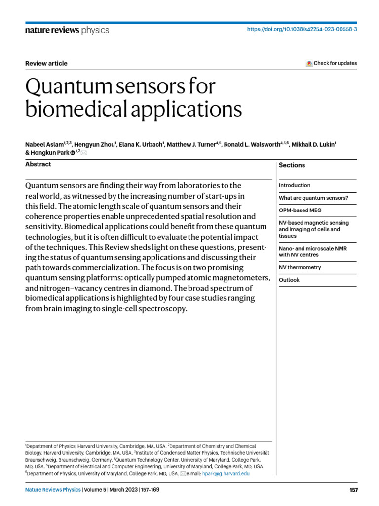 Quantum Sensors For Biomedical Applications: Physics | PDF | Magnetometer | Magnetoencephalography