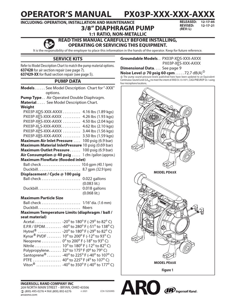 Operator'S Manual Px03P-Xxx-Xxx-Axxx: 3/8" Diaphragm Pump | Download Free PDF | Pump | Valve