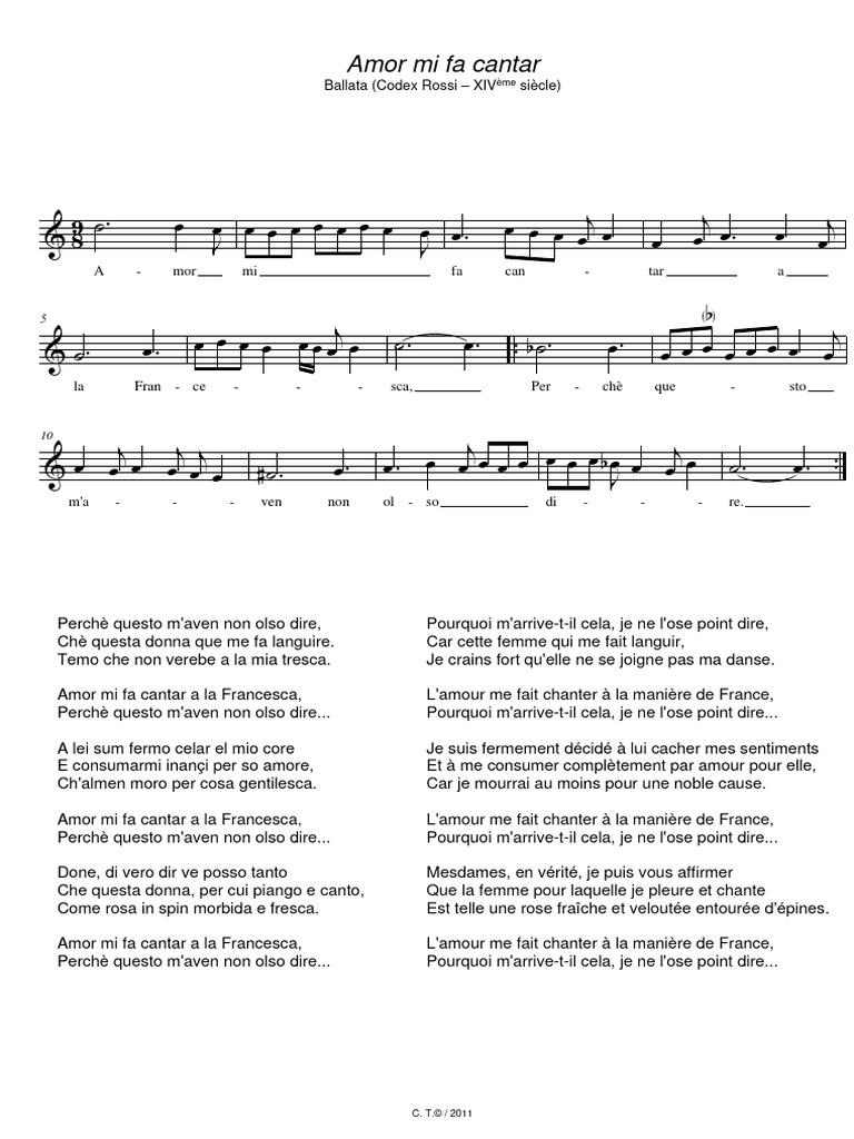 Amor Mi Fa Cantar (Codex Rossi, XIVème Siècle) | PDF