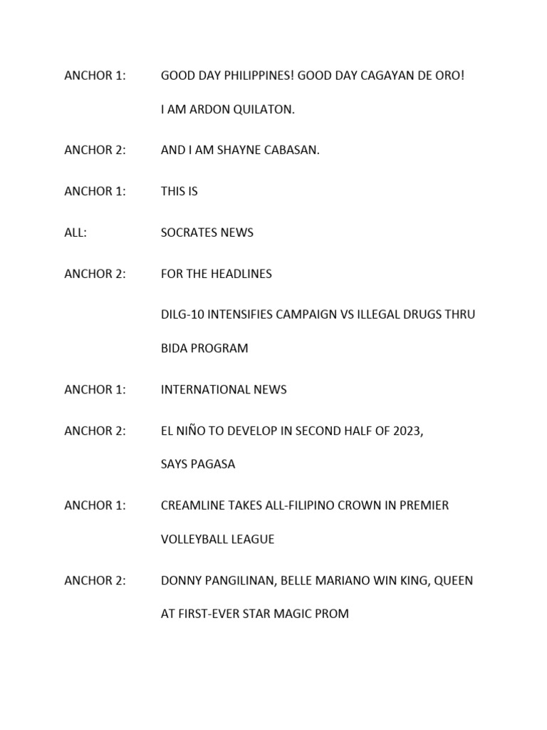 TV Broadcasting Script | PDF | Travel