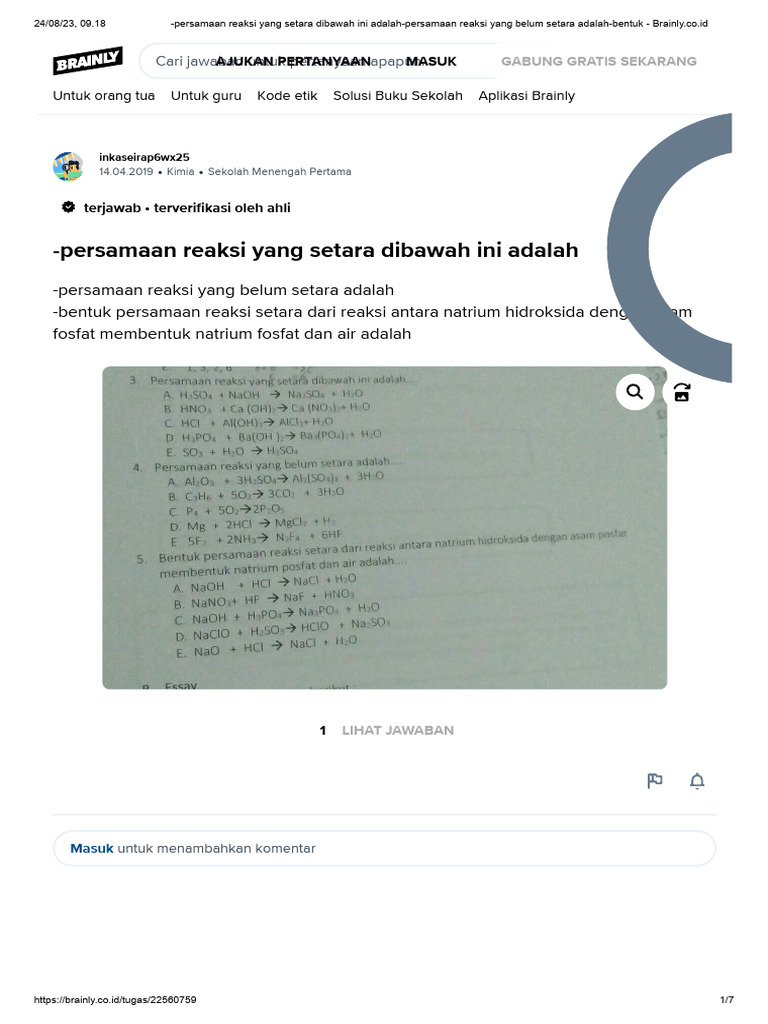 Persamaan Reaksi Kimia Setara dan Tidak Setara | PDF