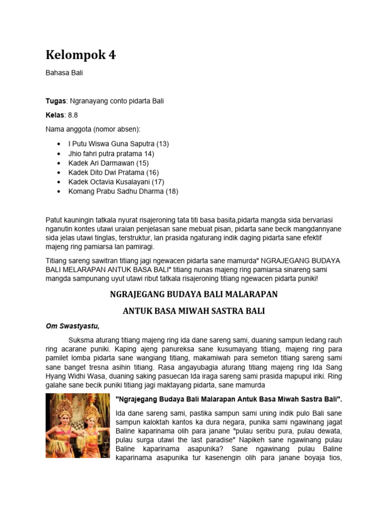Tugas Bahasa Bali Kelompok 4 | PDF | Kajian Bahasa Asing | Agama & Spiritualitas