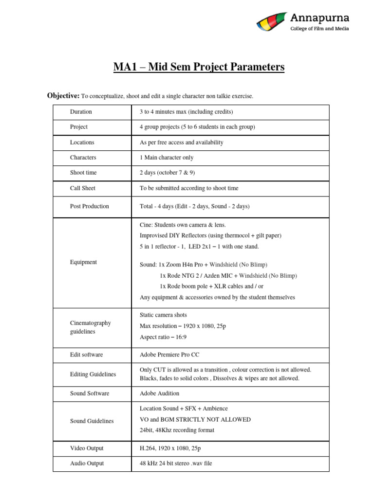 MA1 - MID Sem Parameters 2023-24 | PDF | Filmmaking