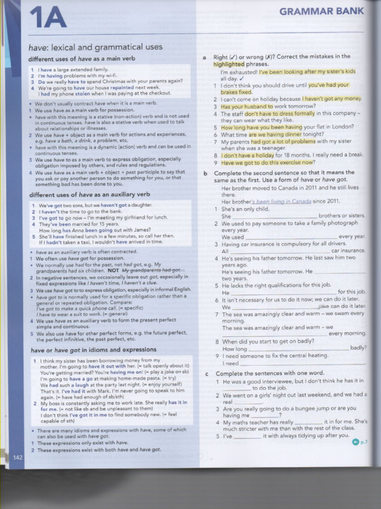 EF Grammar Bank 1A | PDF