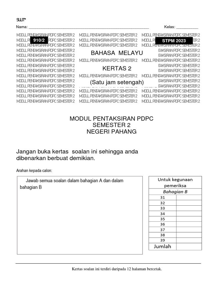 Bahasa Melayu Sem 2 (9102) - STPM 2023 (Soalan) | PDF