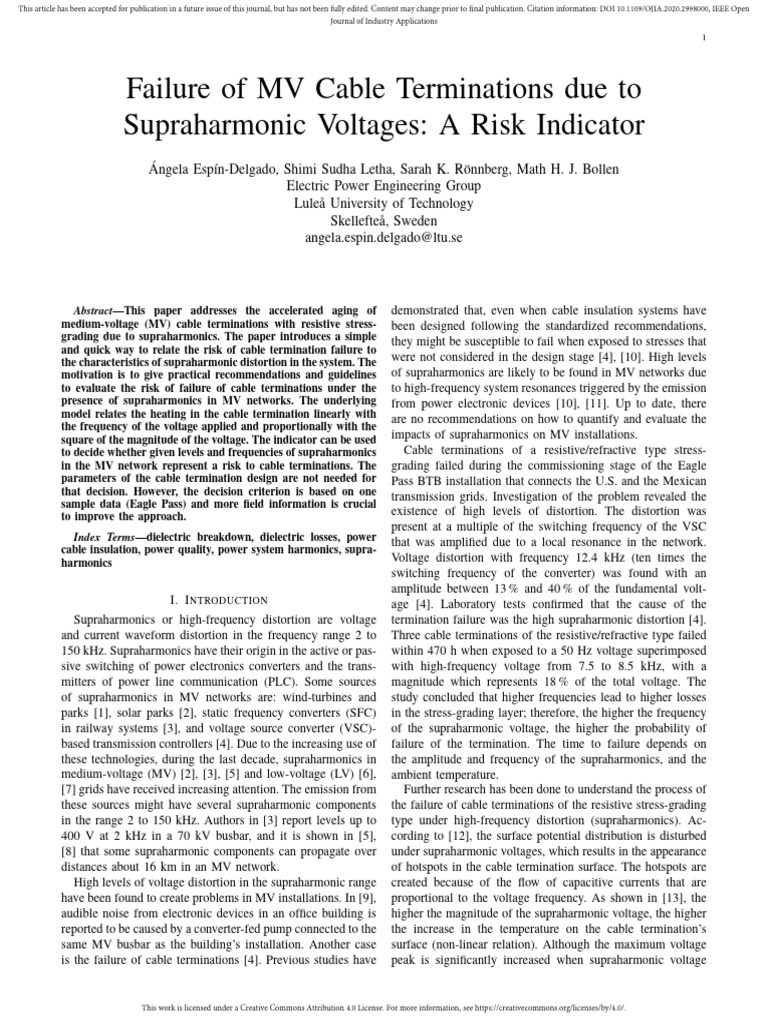 Failure of MV Cable Terminations Due To Supraharmo | PDF | Electrical ...