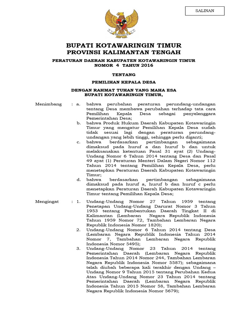 Perda Nomor 4 Tahun 2016 | PDF