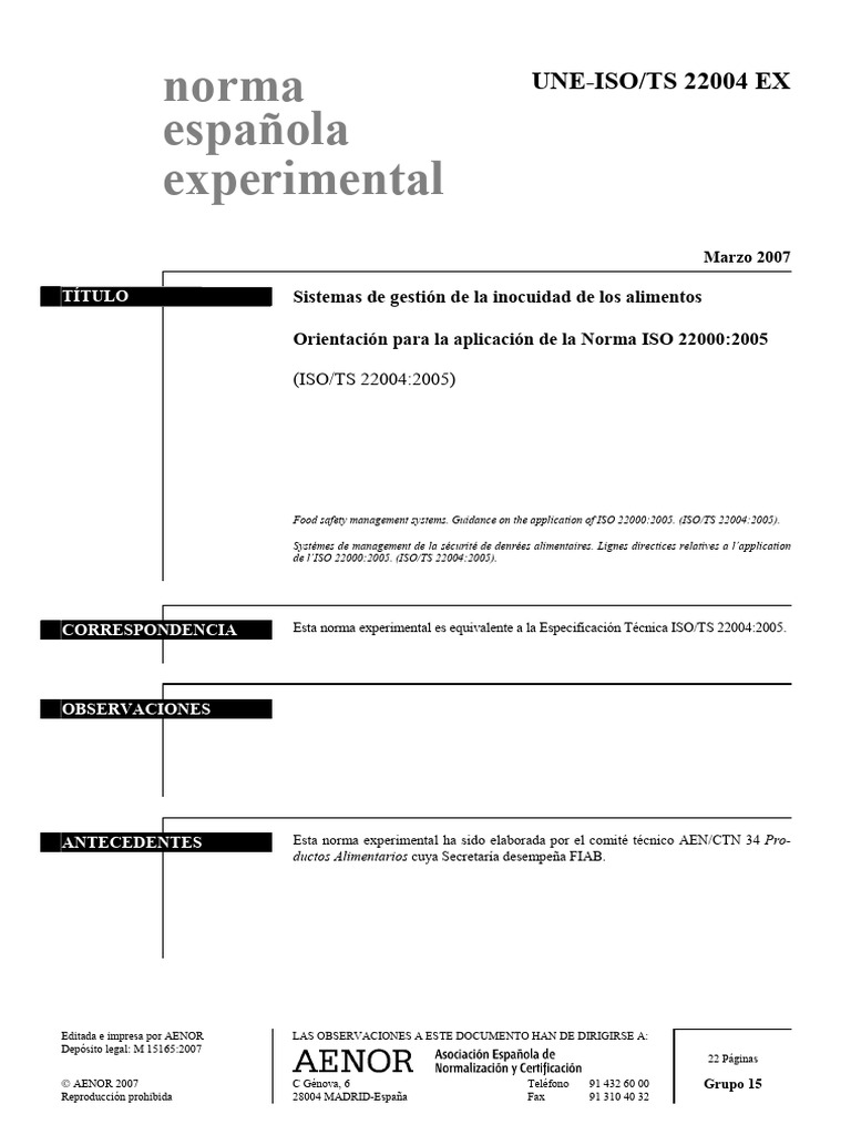 UNE_ISO_TS_22004_2007_EX | PDF | Análisis de Riesgo y Puntos Críticos ...