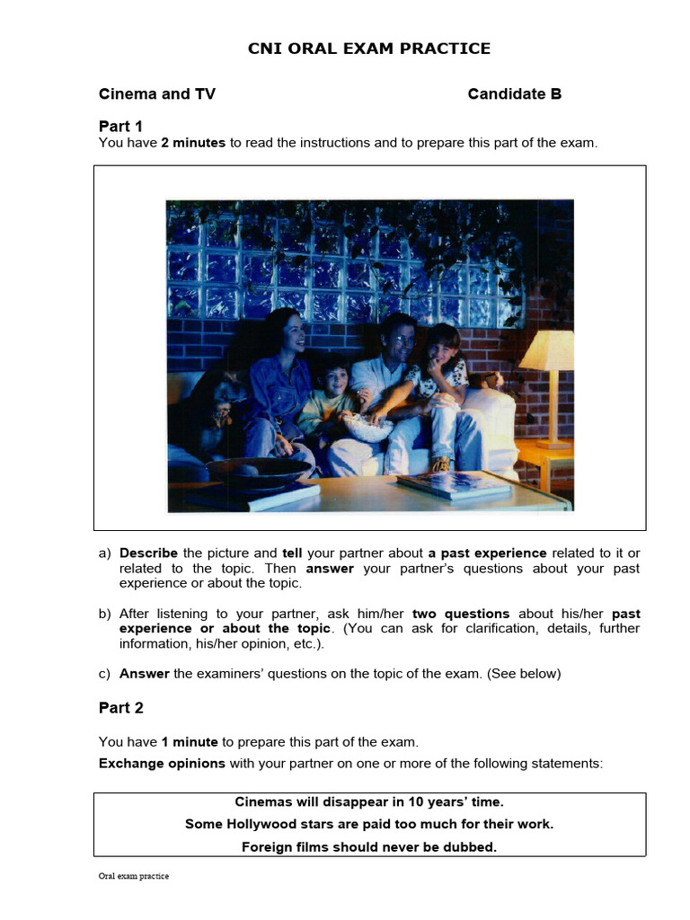 CINEMA ORAL PRACTICE B | PDF