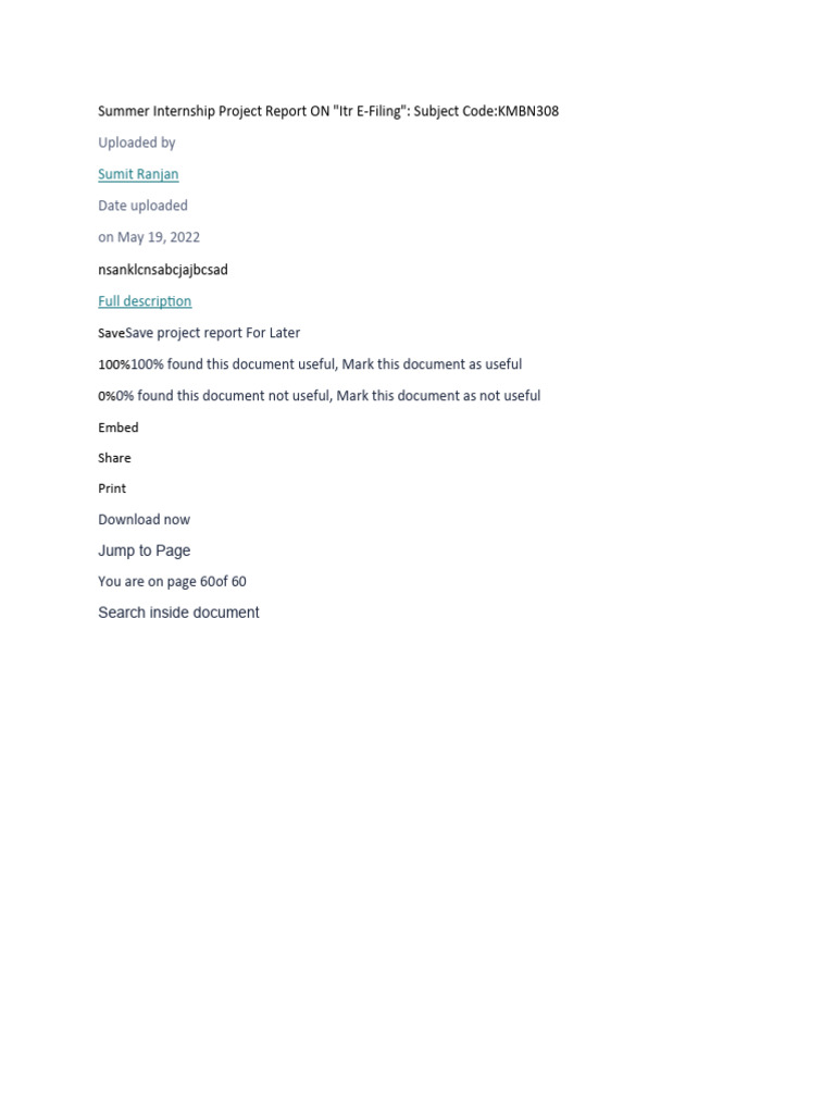 Summer Internship Project Report On ITR | PDF